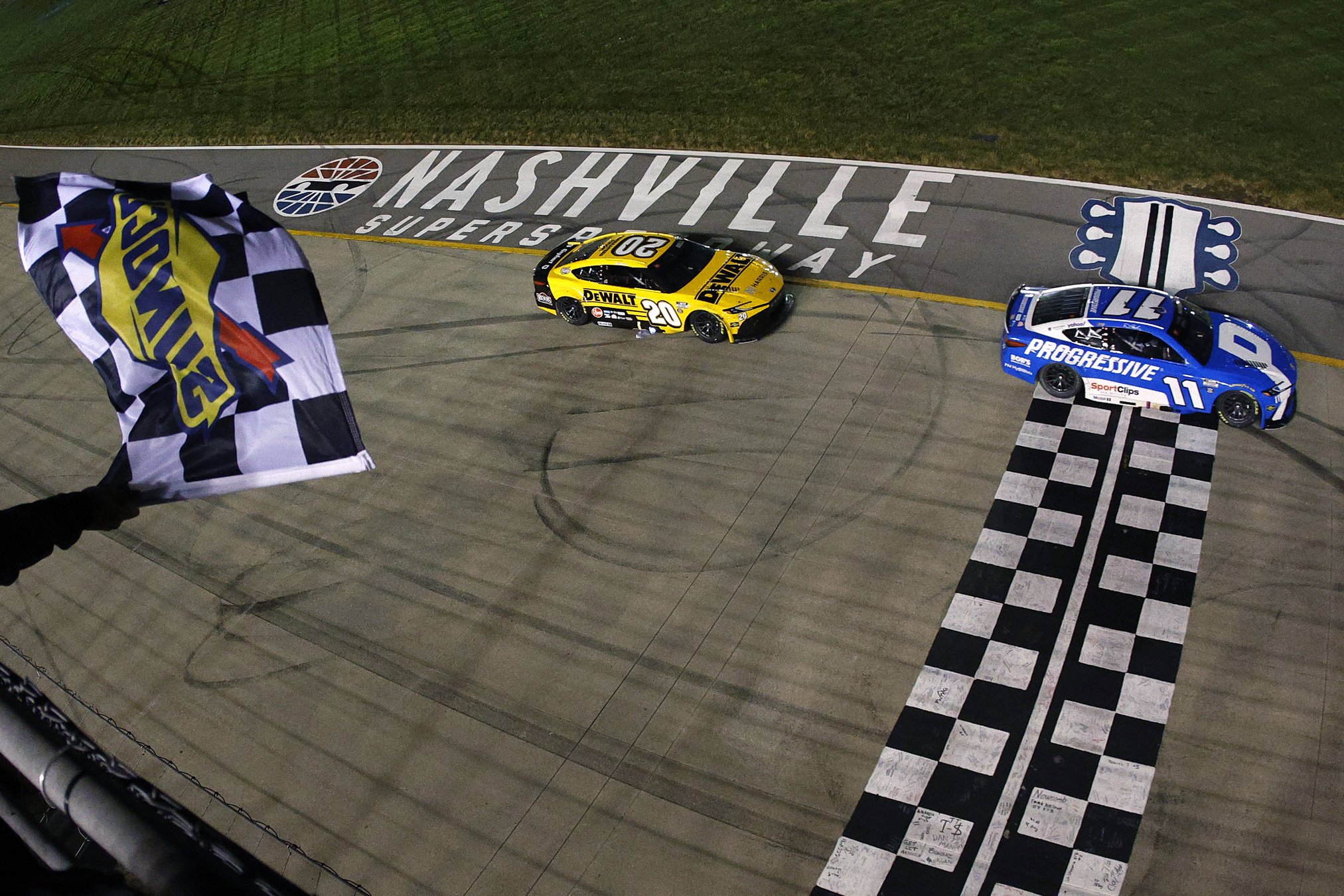NASCAR: Denny Hamlin earns late win in dramatic fashion at Nashville ...